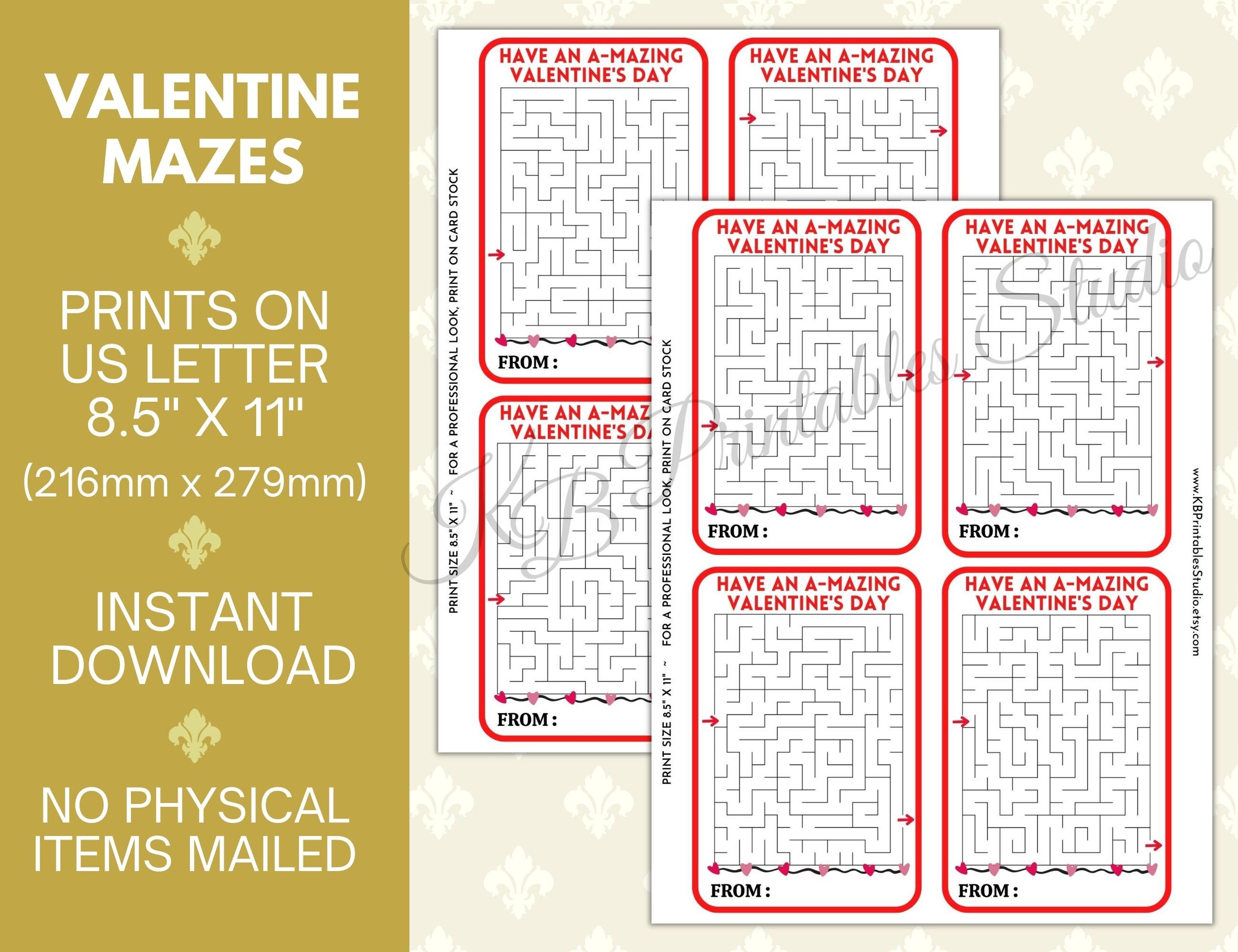 Maze Valentine's Day Cards, Printable Children's Valentine's Cards ...