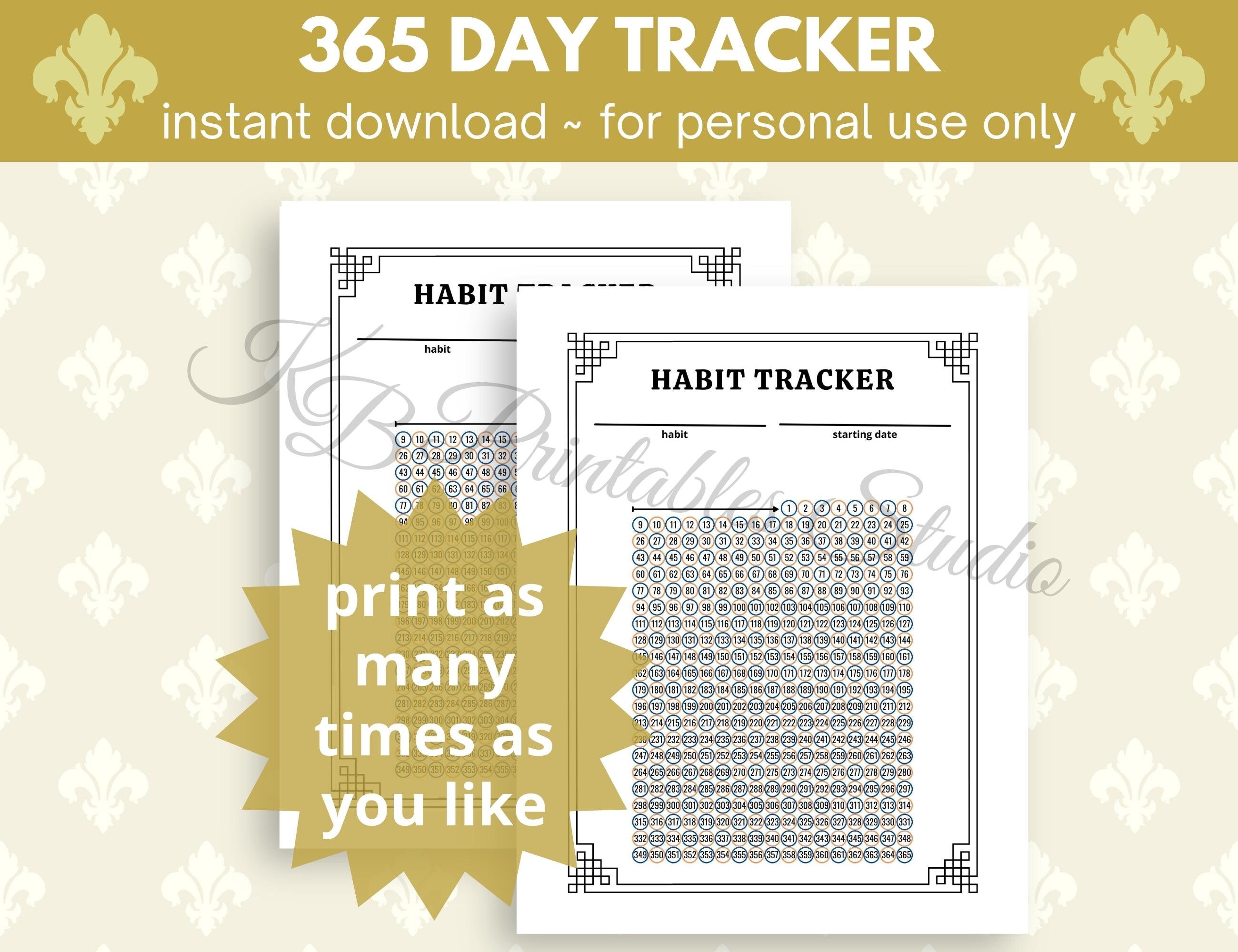 365 Day Habit Tracker, Goal Tracker, Health and Fitness Chart, Year to ...