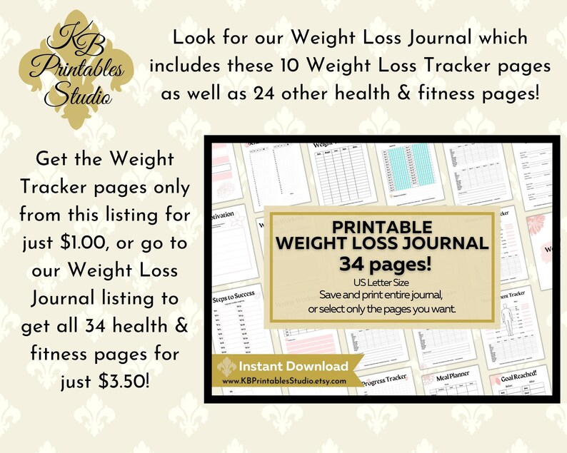 Weight Loss Tracker, Weigh-in Chart, Weight Loss Planner, Printable ...