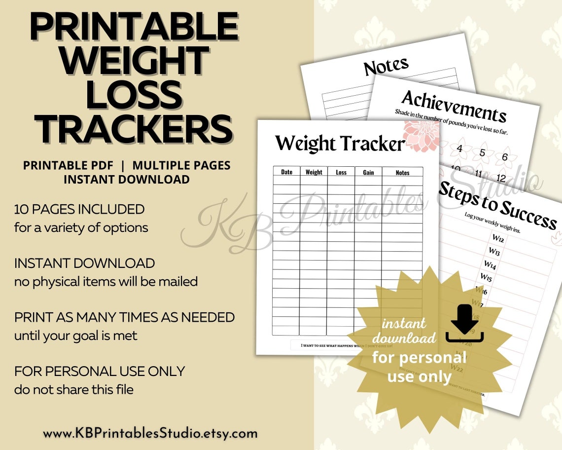 Printable Weight Loss Tracker, Self Care Planner (PDF) - Etsy