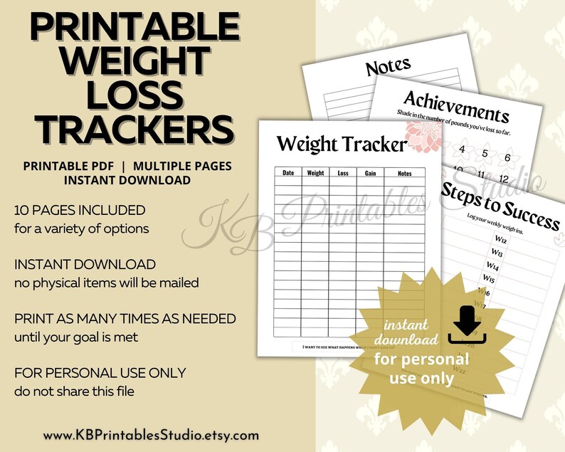 Weight Loss Tracker, Weigh-in Chart, Weight Loss Planner, Printable ...