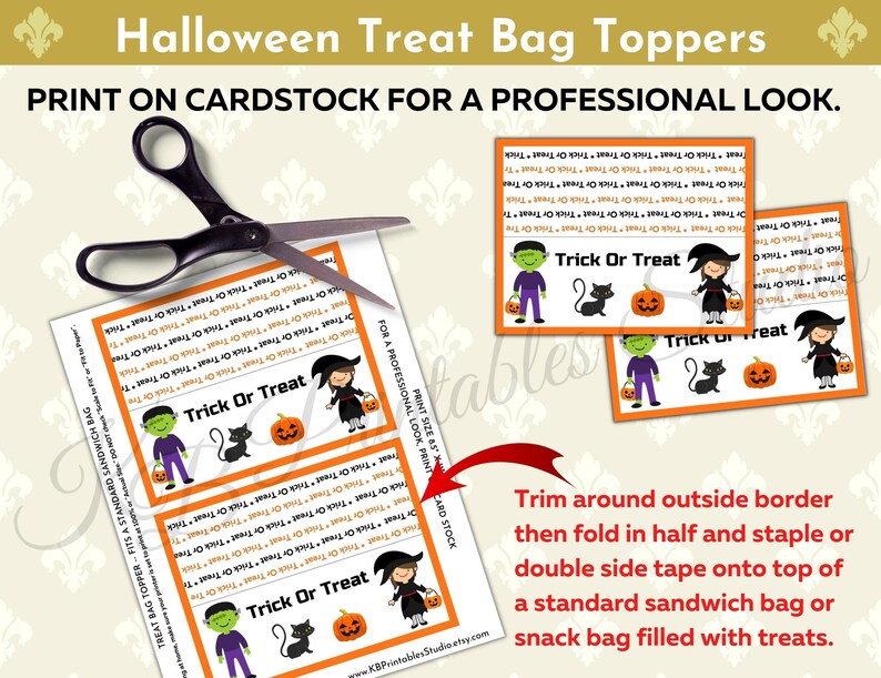 Printable Treat Bag Topper, Halloween Treat Bags, Trick or Treat Bag ...