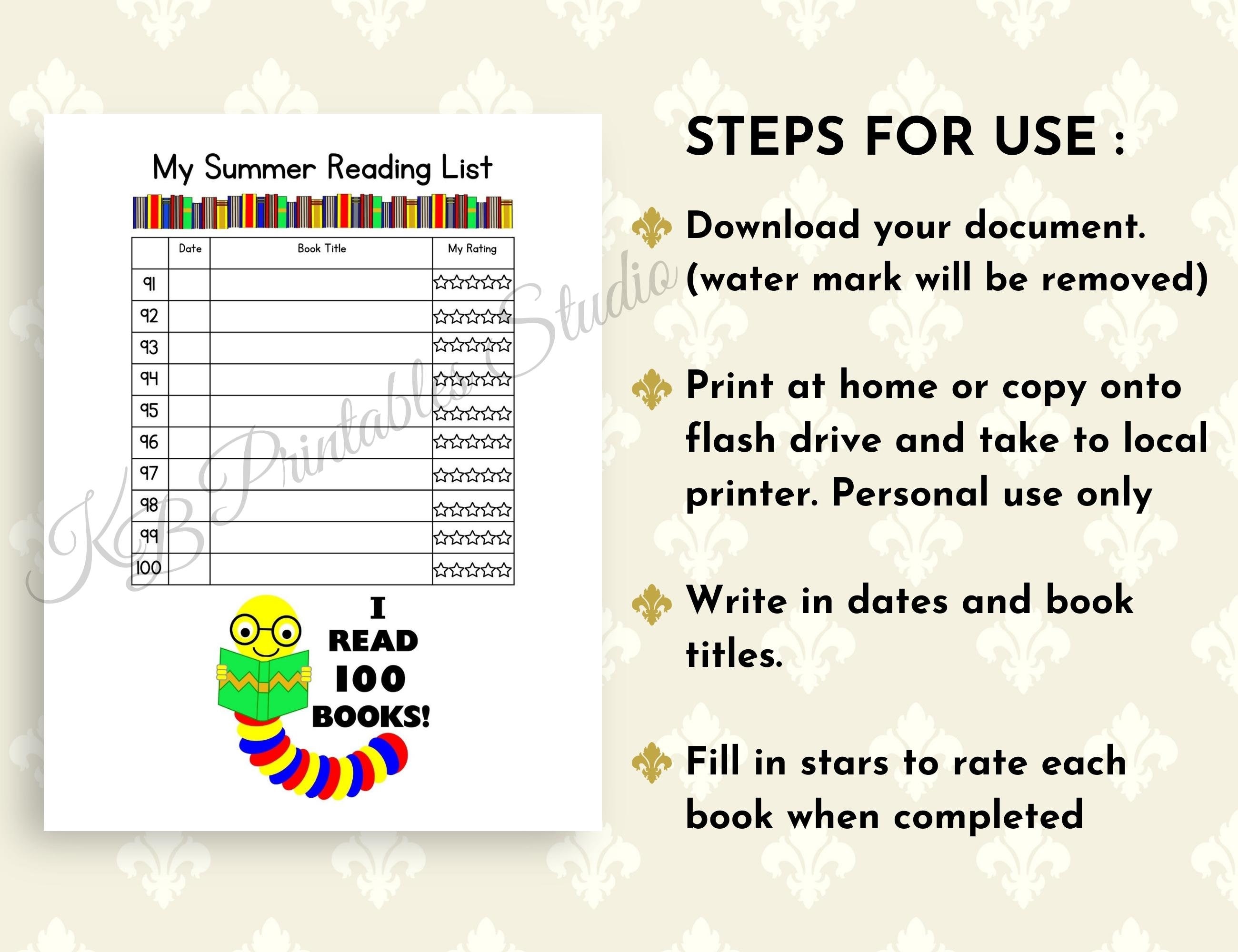 Summer Reading List Packet, Summer Reading Challenge, Bookworm Reading ...