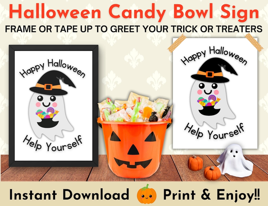 Halloween Candy Bowl Sign, Trick or Treat Sign, Help Yourself Candy ...