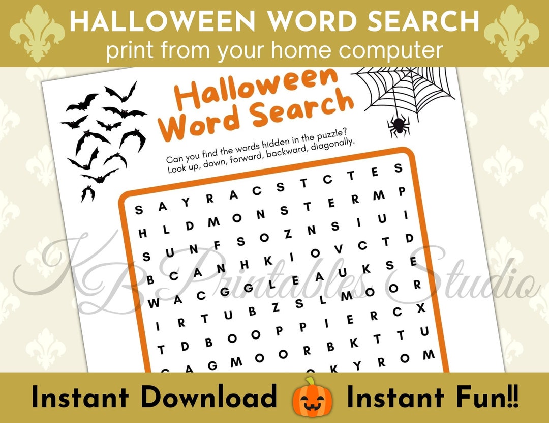 Halloween Puzzle, Word Search Puzzle, Kids Printable Puzzle, Kids Word ...