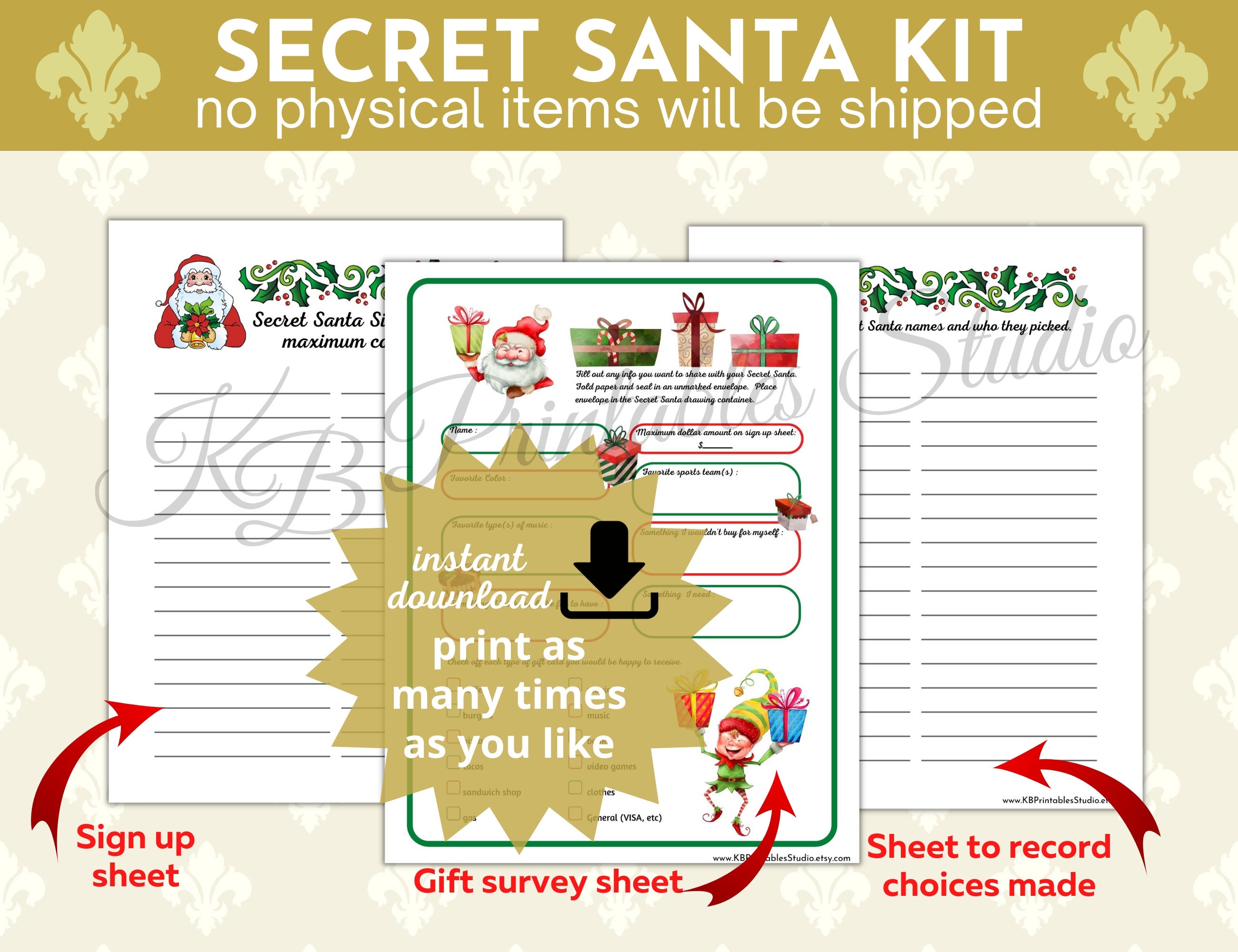 Secret Santa Form, Secret Santa PDF, Secret Santa Survey, Christmas ...