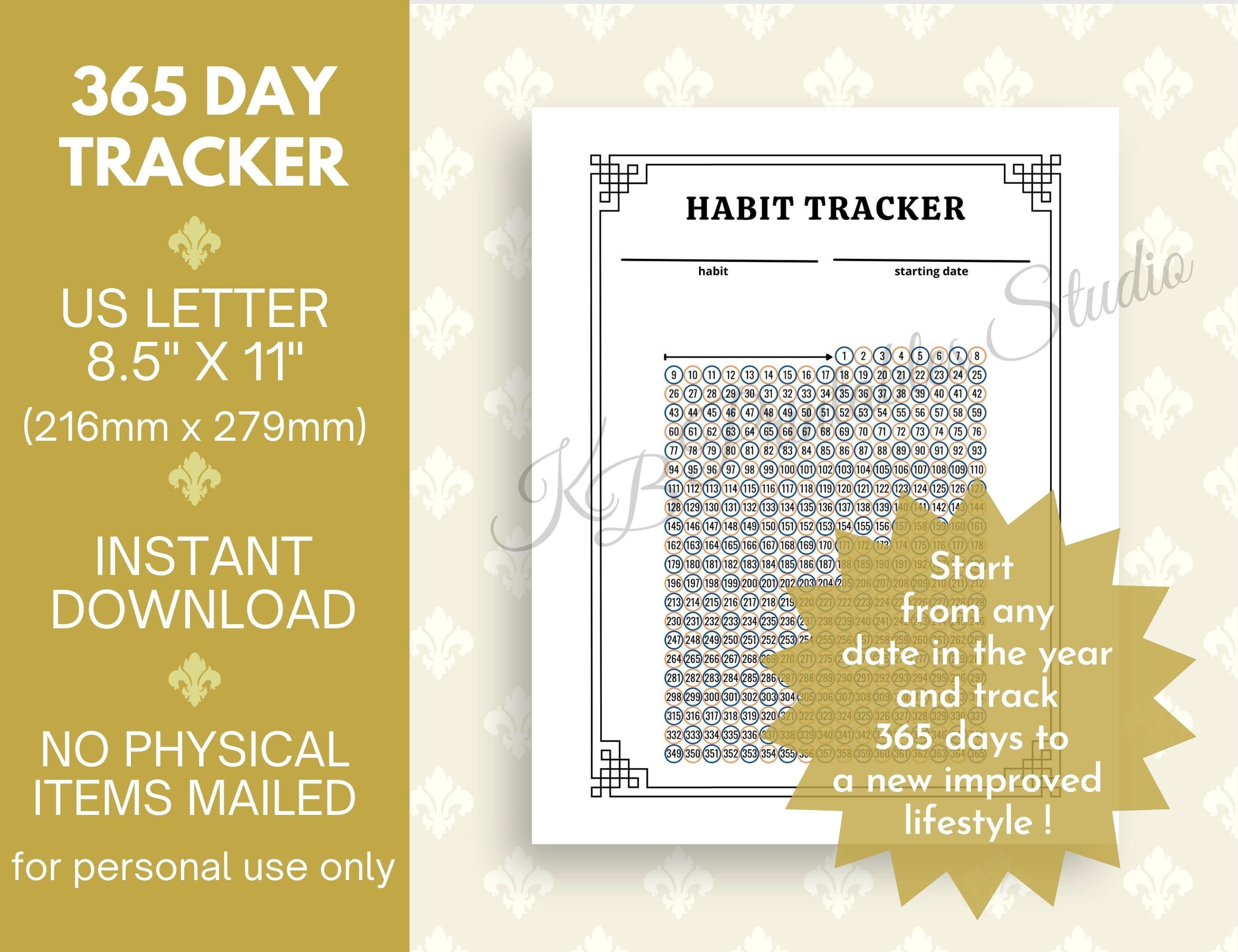 365 Day Habit Tracker, Goal Tracker, Health and Fitness Chart, Year to ...
