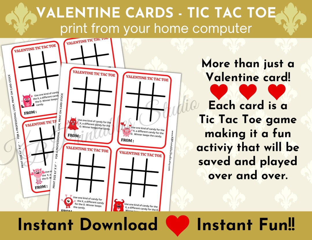 Tic Tac Toe Valentine's Day Cards, Printable Children's Valentine's ...
