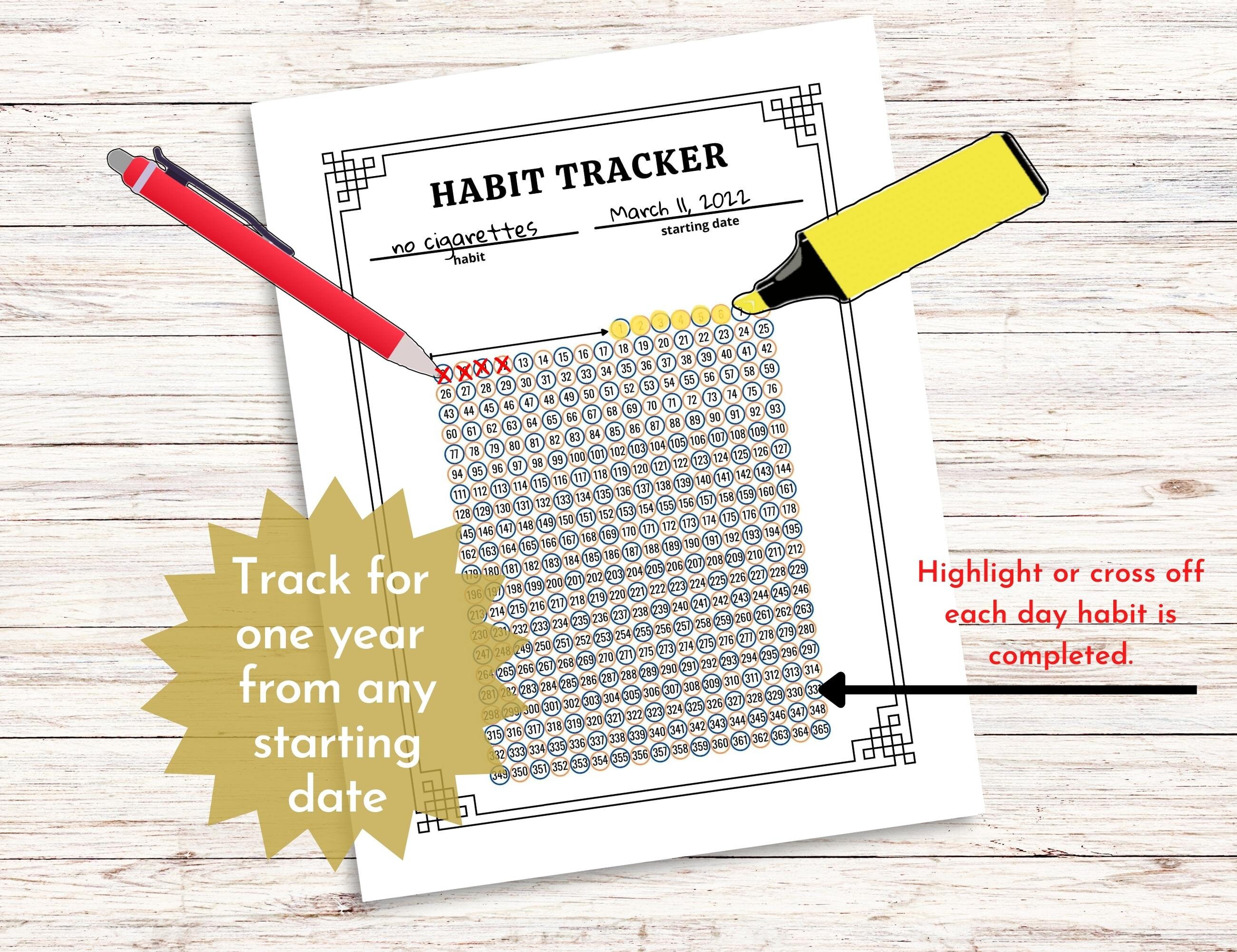 365 Day Habit Tracker, Printable Goal Chart (instant Download) - Etsy