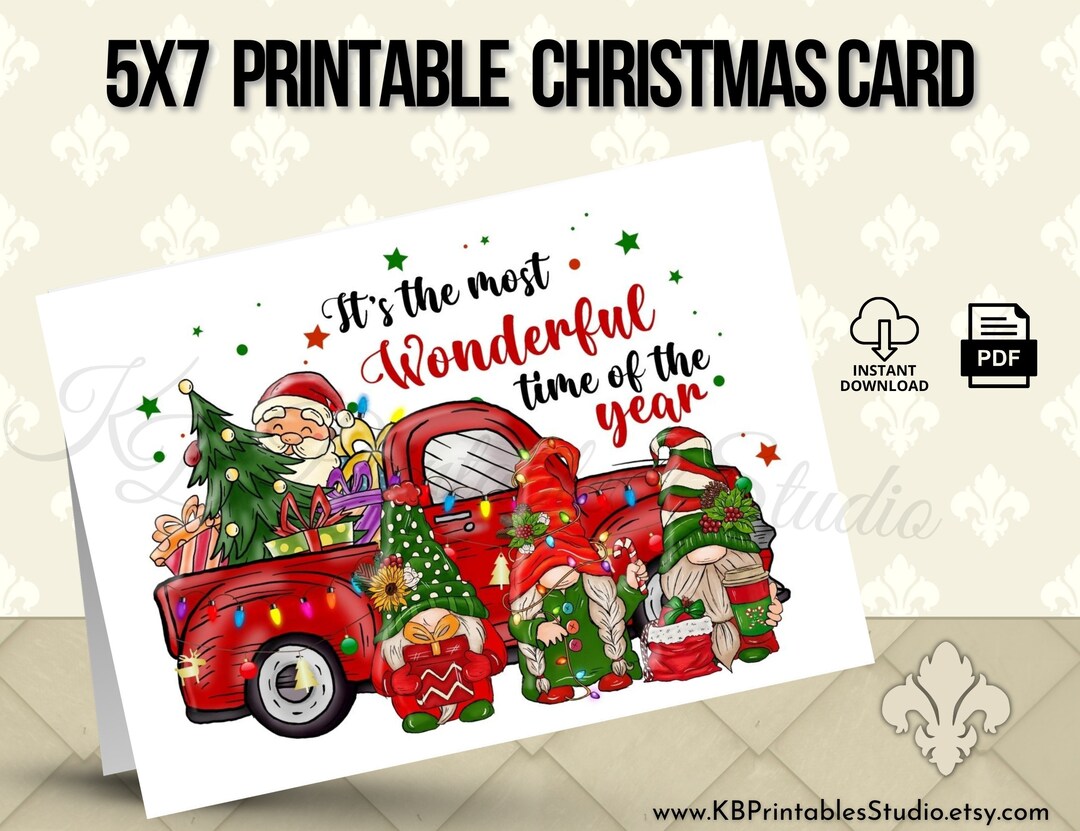 Printable Christmas Card Red Truck Christmas Santa Truck - Etsy
