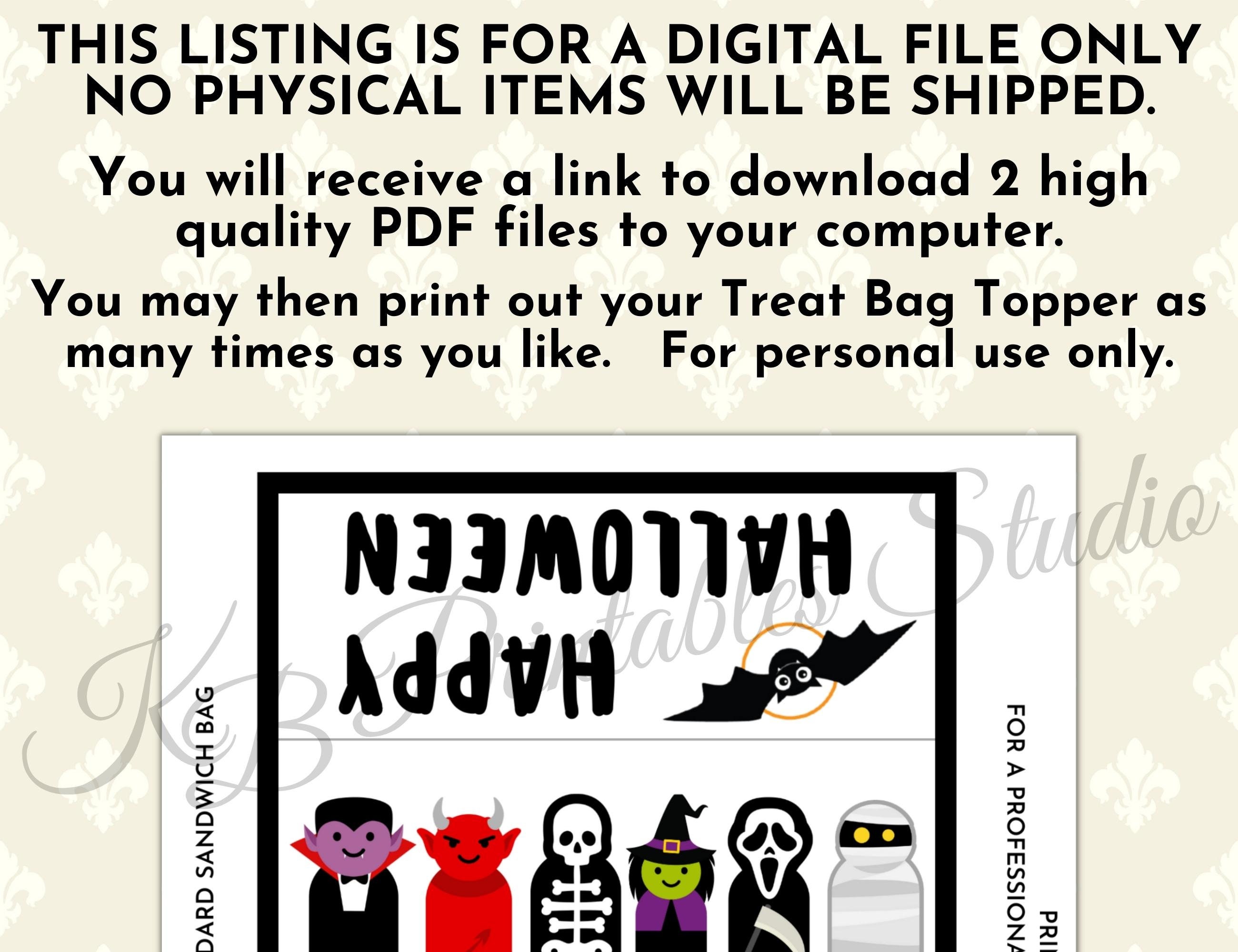 Printable Treat Bag Topper, Halloween Treat Bags, Trick or Treat Bag ...