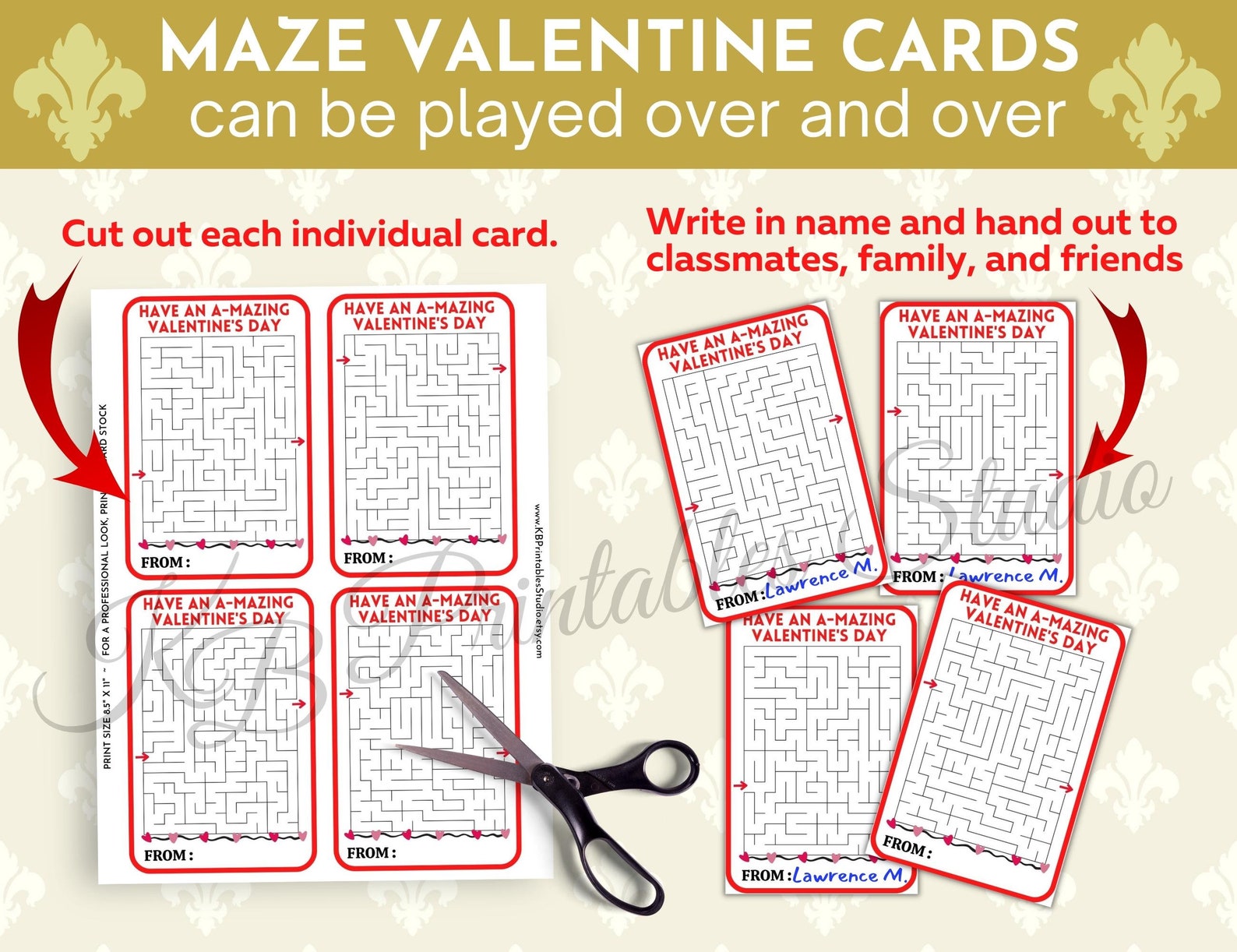 Maze Valentine's Day Cards, Printable Children's Valentine's Cards ...