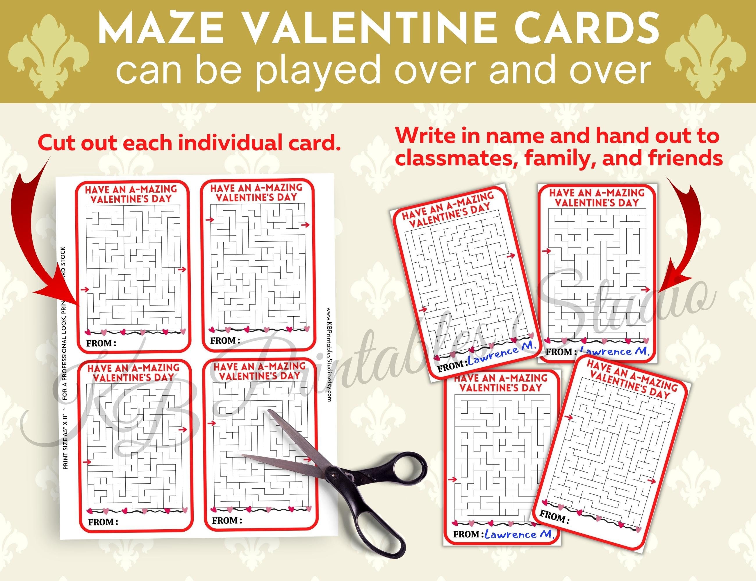 Maze Valentine's Day Cards, Printable Children's Valentine's Cards ...
