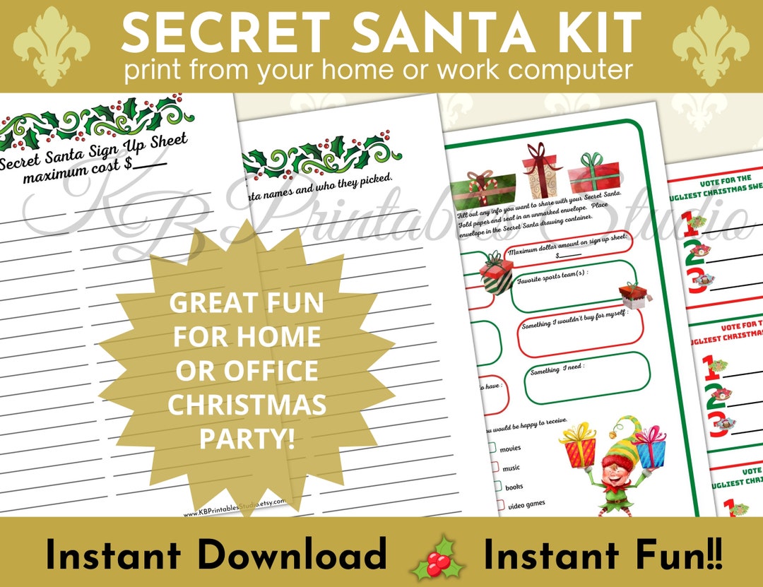 Secret Santa Form, Secret Santa PDF, Secret Santa Survey, Christmas ...