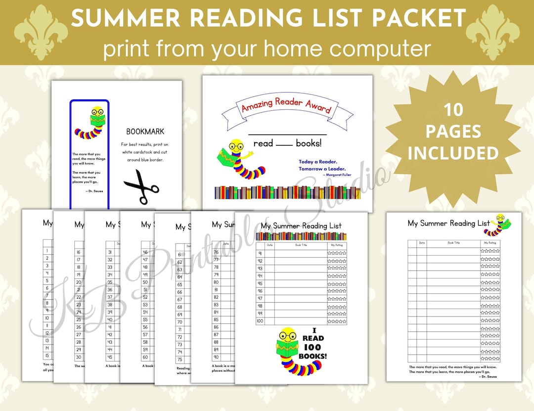Summer Reading List Packet, Summer Reading Challenge, Bookworm Reading ...