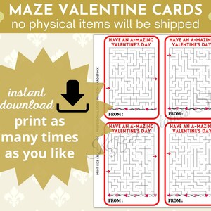 Maze Valentine's Day Cards, Printable Children's Valentine's Cards ...