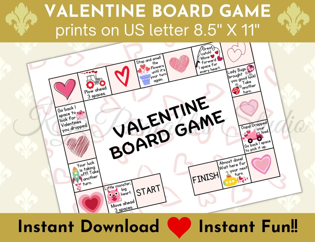 Valentine Board Game, Printable Children's Valentine's Game, Printable ...