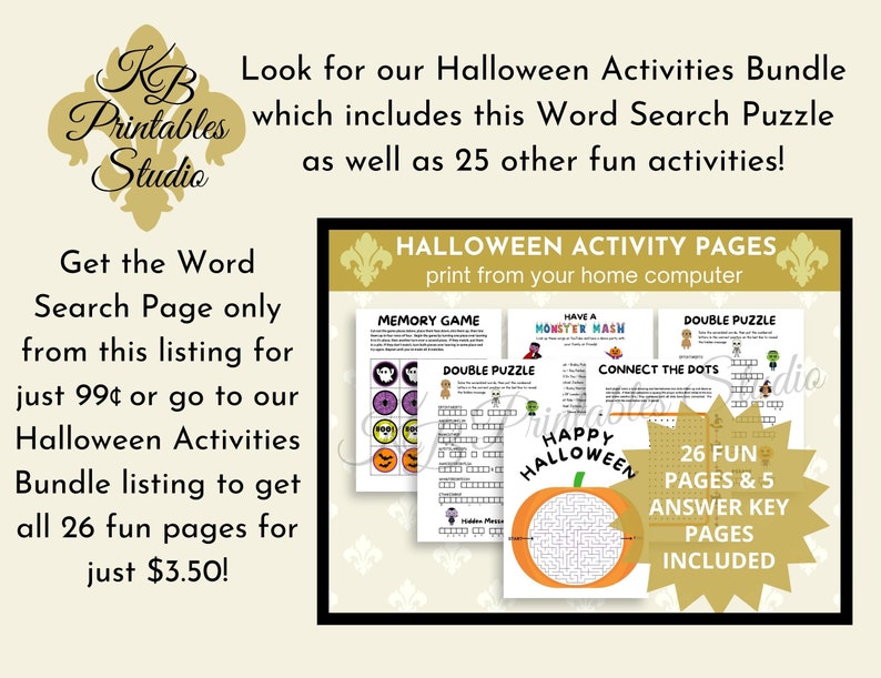 Halloween Word Search Puzzle, Kids Activity (printable) - Etsy