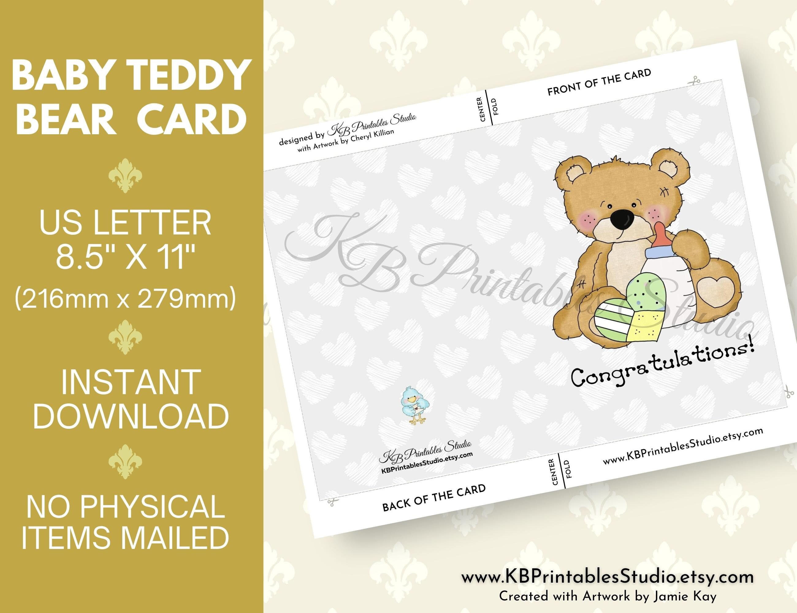 Printable Teddy Bear Card New Baby Card Baby Boy Card Baby - Etsy