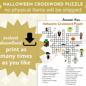 Halloween Puzzle, Printable Crossword Puzzle, Kids Printable Puzzle ...