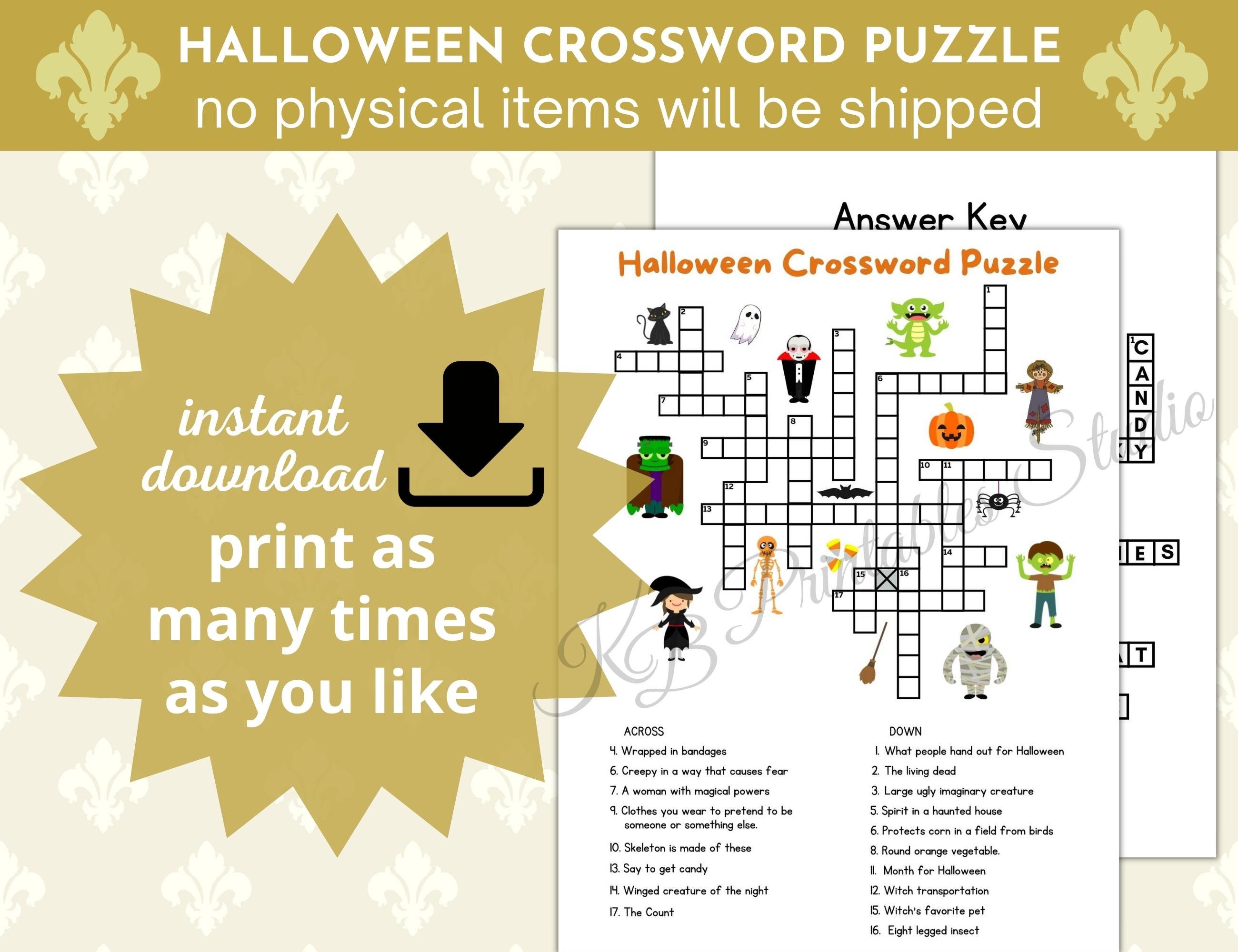 Halloween Puzzle, Printable Crossword Puzzle, Kids Printable Puzzle ...