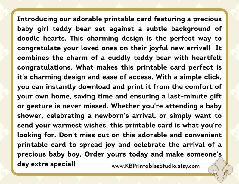 Printable Teddy Bear Baby Girl Card (PDF) - Etsy