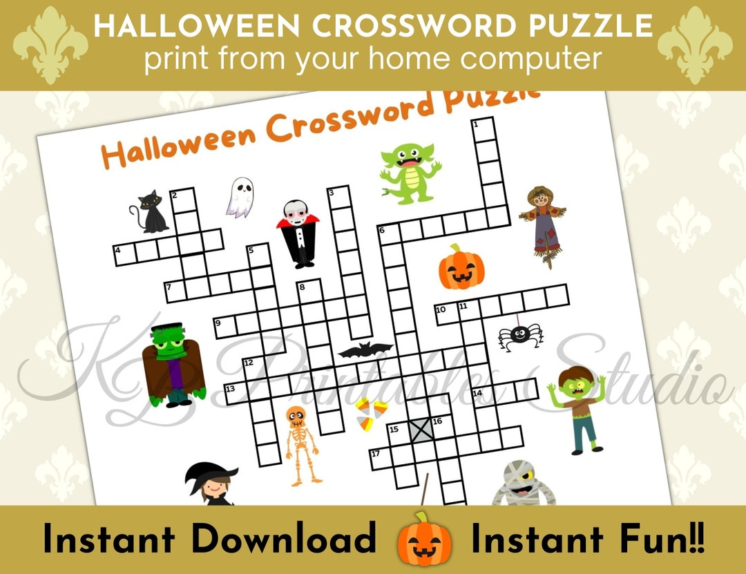 Halloween Puzzle, Printable Crossword Puzzle, Kids Printable Puzzle ...