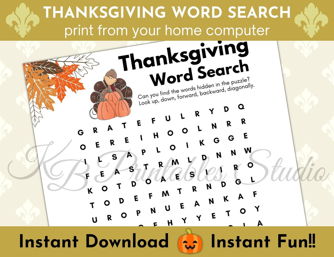 Thanksgiving Game, Word Search Puzzle, Kids Printable, Kids Word Search ...
