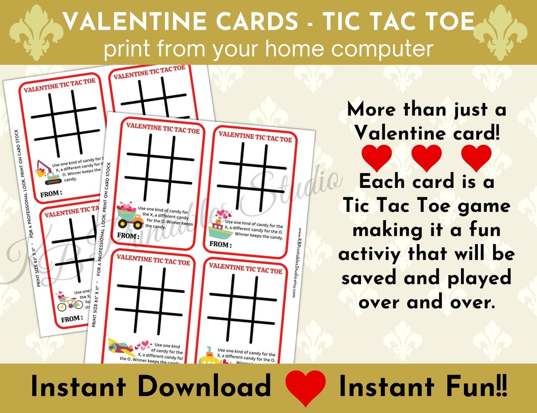 Tic Tac Toe Valentine's Day Cards, Printable Children's Valentine's ...
