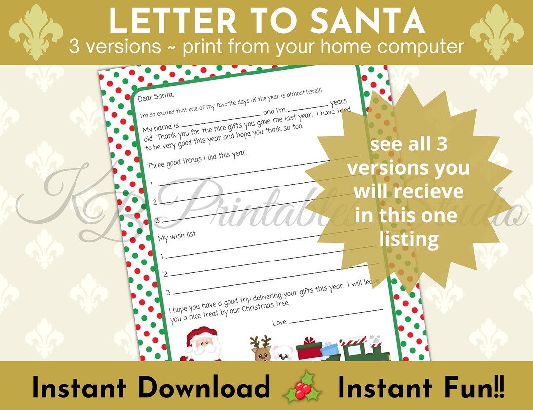 Letter to Santa, Santa Letters, Christmas Letter, Kids Printable Letter ...