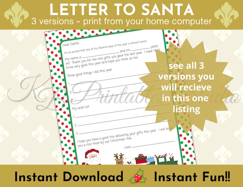 Letter to Santa, Santa Letters, Christmas Letter, Kids Printable Letter ...