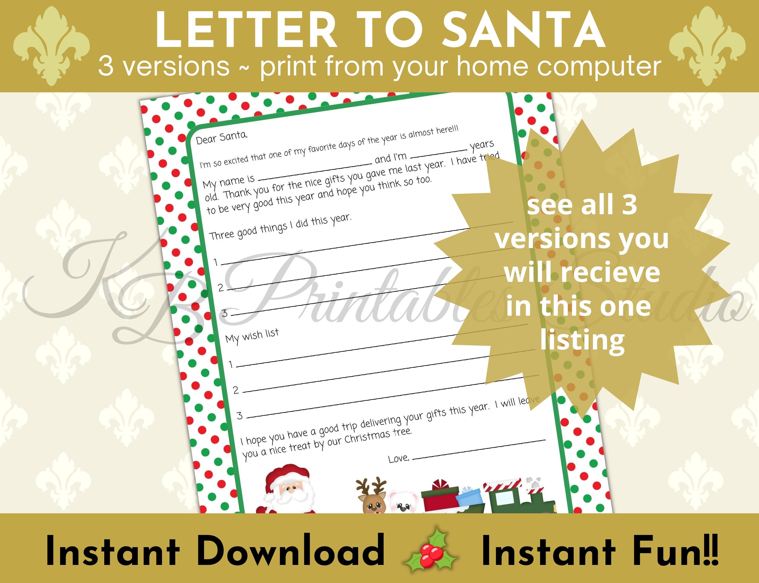 Letter to Santa, Santa Letters, Christmas Letter, Kids Printable Letter ...