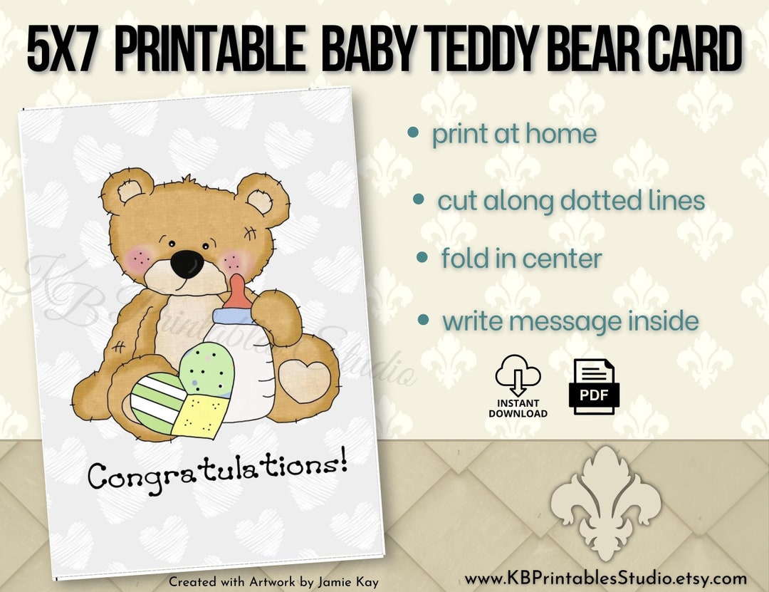 Printable Teddy Bear Card New Baby Card Baby Boy Card Baby - Etsy
