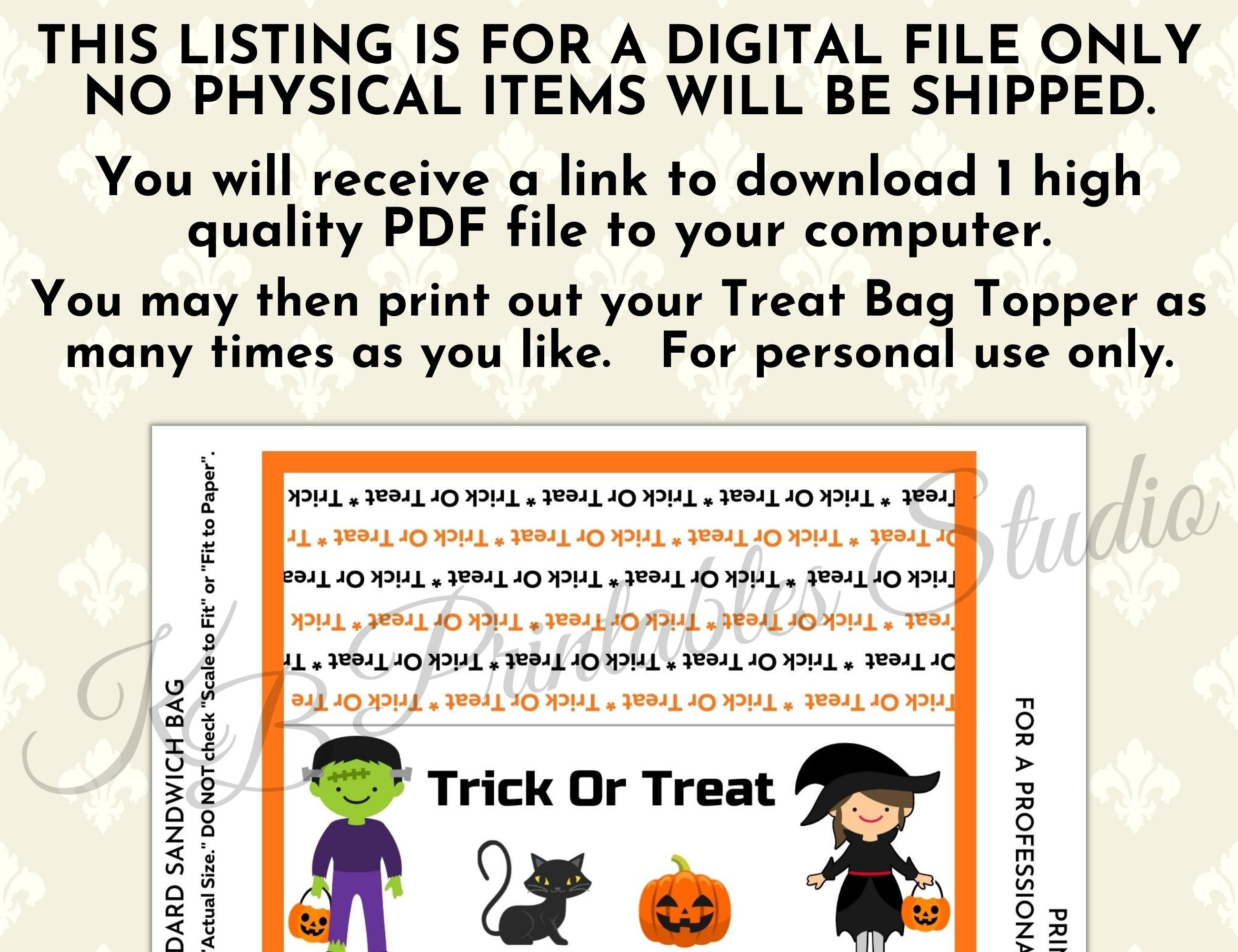 Printable Treat Bag Topper, Halloween Treat Bags, Trick or Treat Bag ...