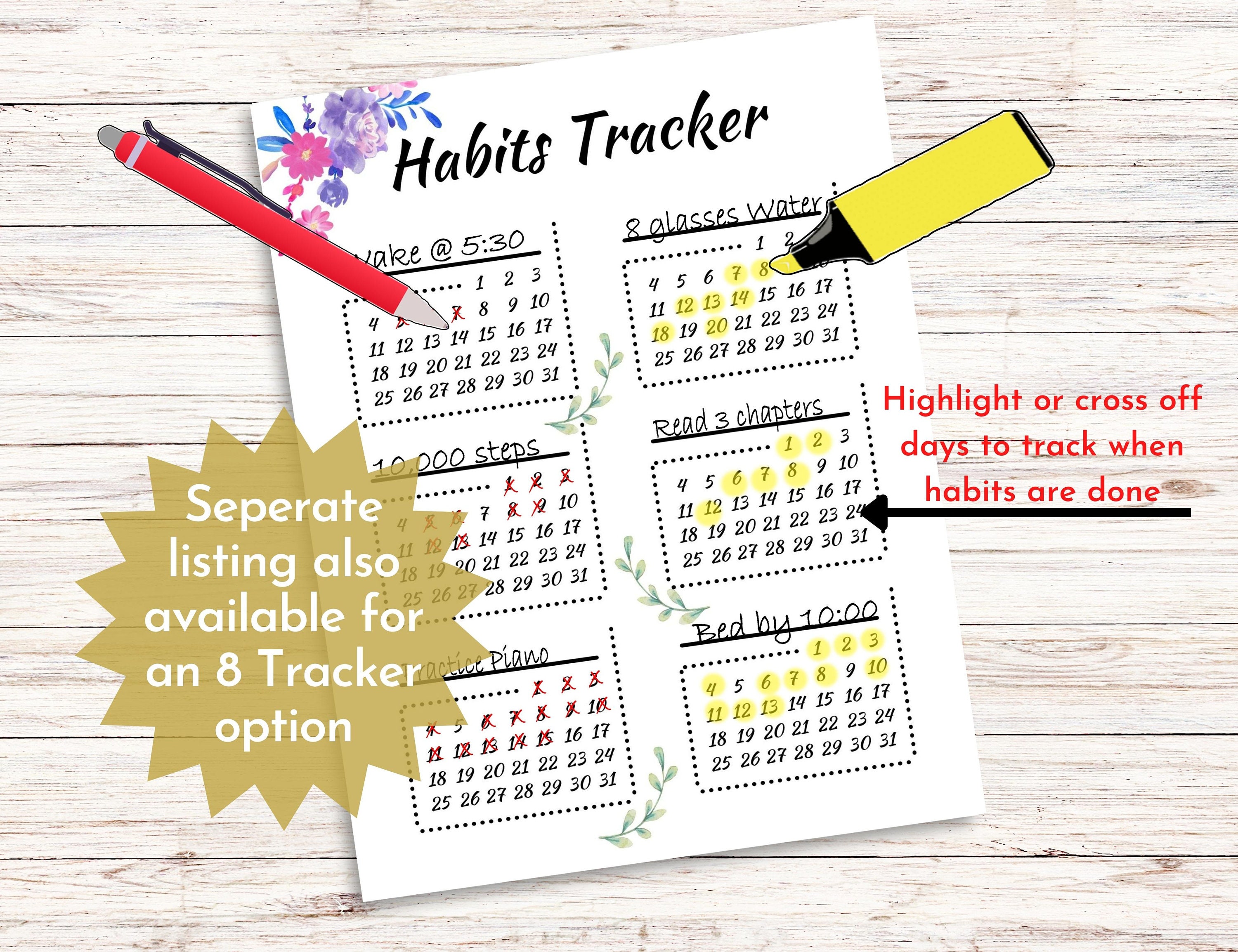 6-in-1 Mini Habits Tracker, Health and Fitness Printable (digital ...