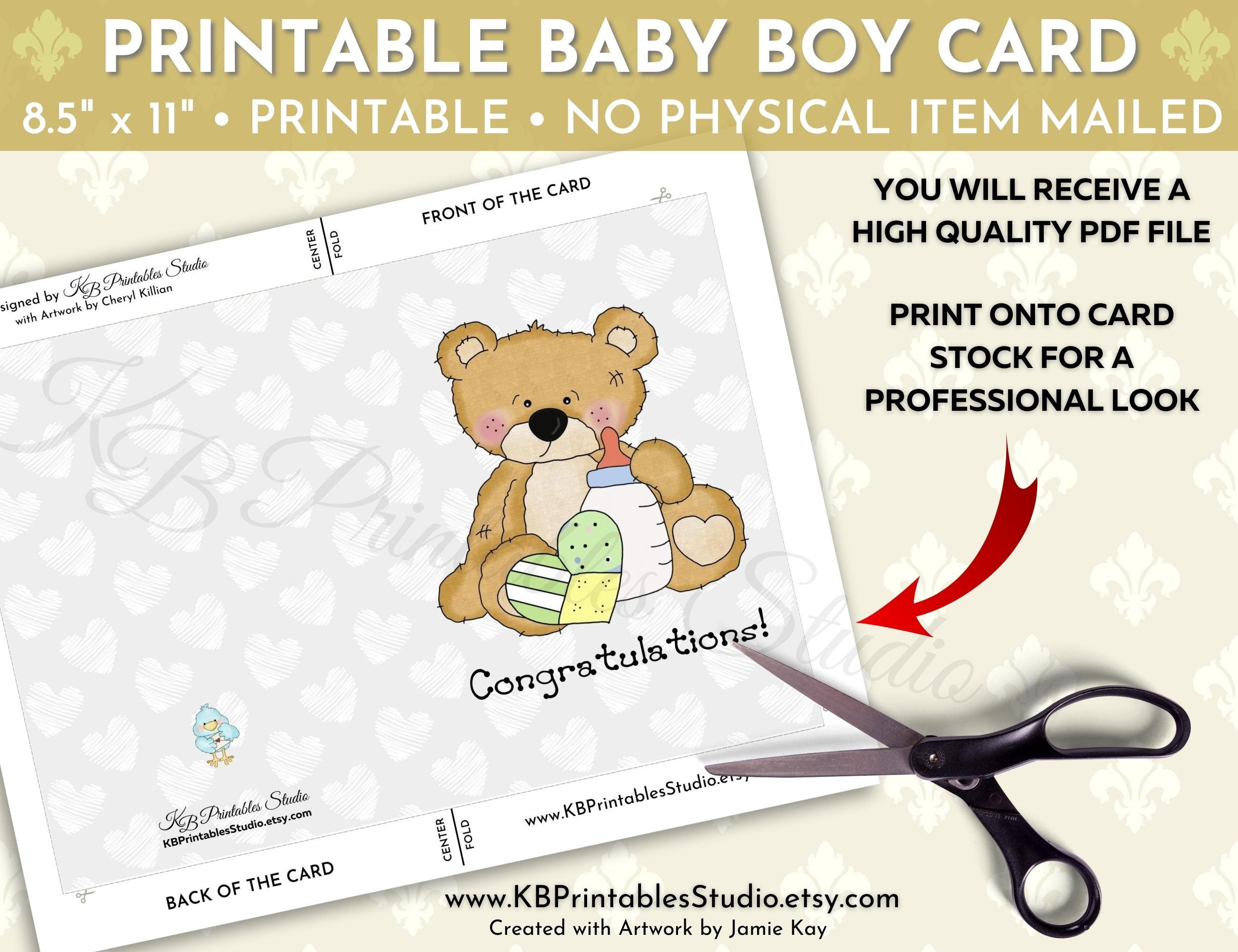 Printable Teddy Bear Card New Baby Card Baby Boy Card Baby - Etsy