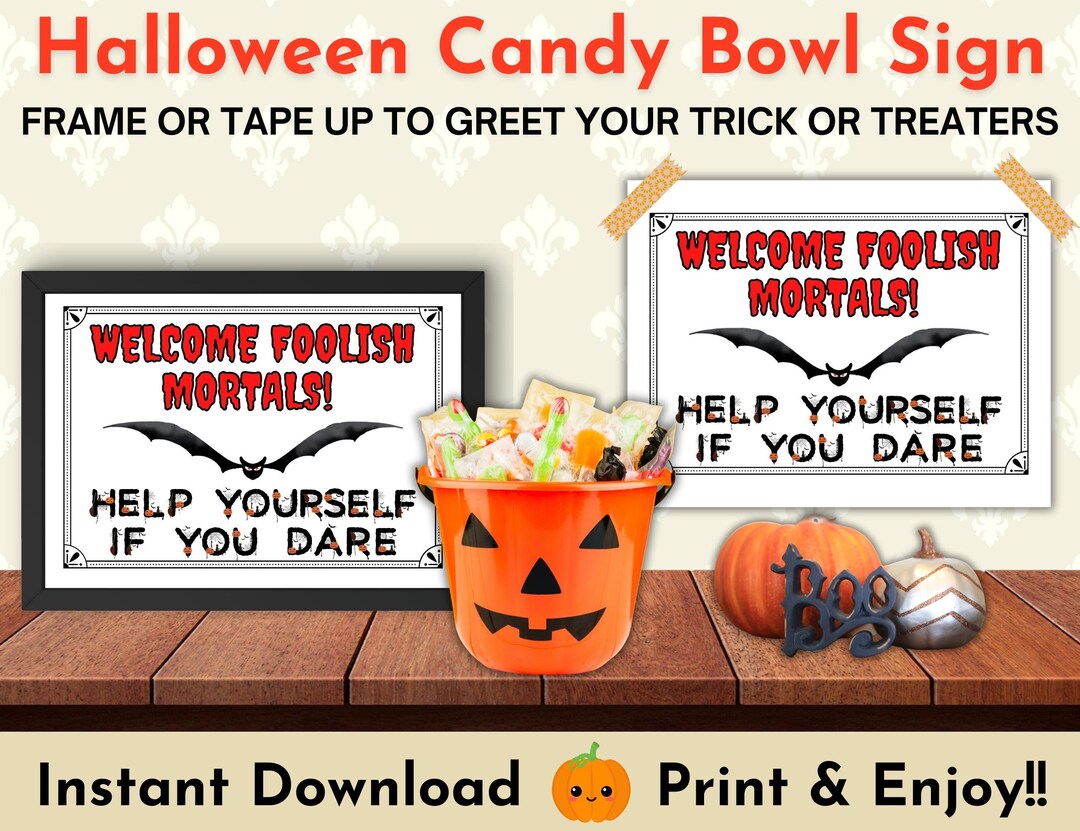 Halloween Candy Bowl Sign, Trick or Treat Sign, Help Yourself Candy ...