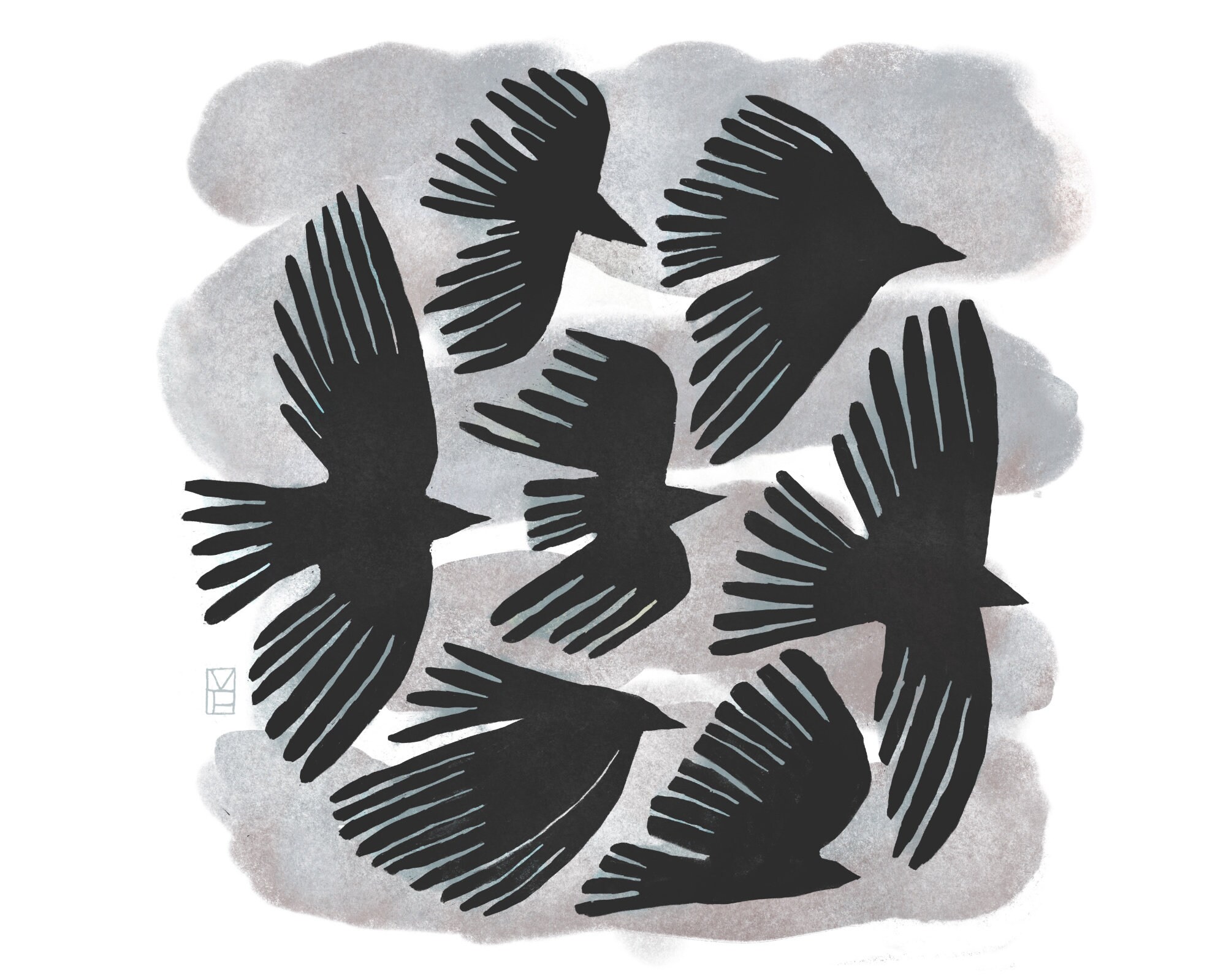 Flying Crows Art Print 20 X 20 Cm - Etsy