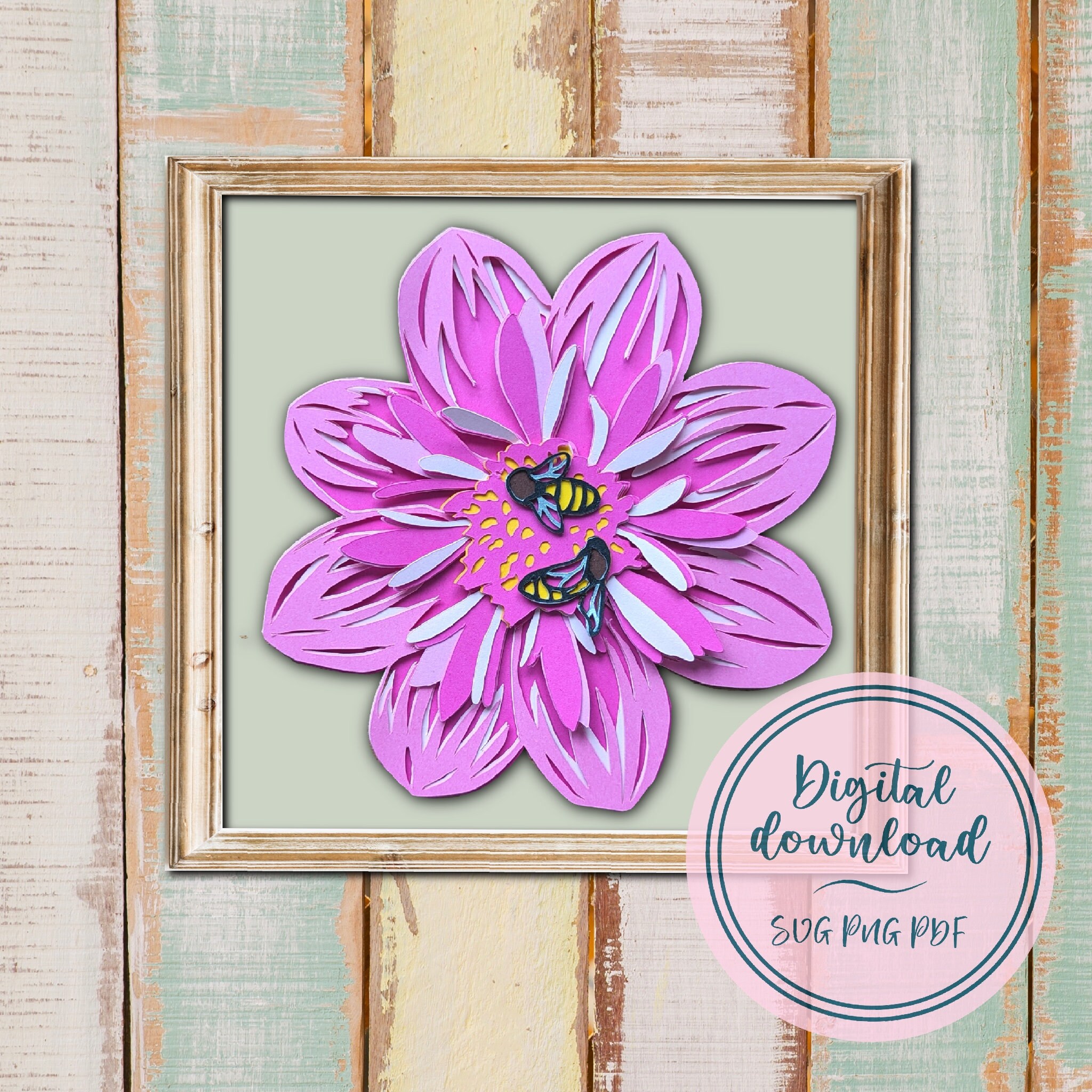 3D Layered SVG PNG for Cardstock 3D Dahlia Flower Template Multilayer ...