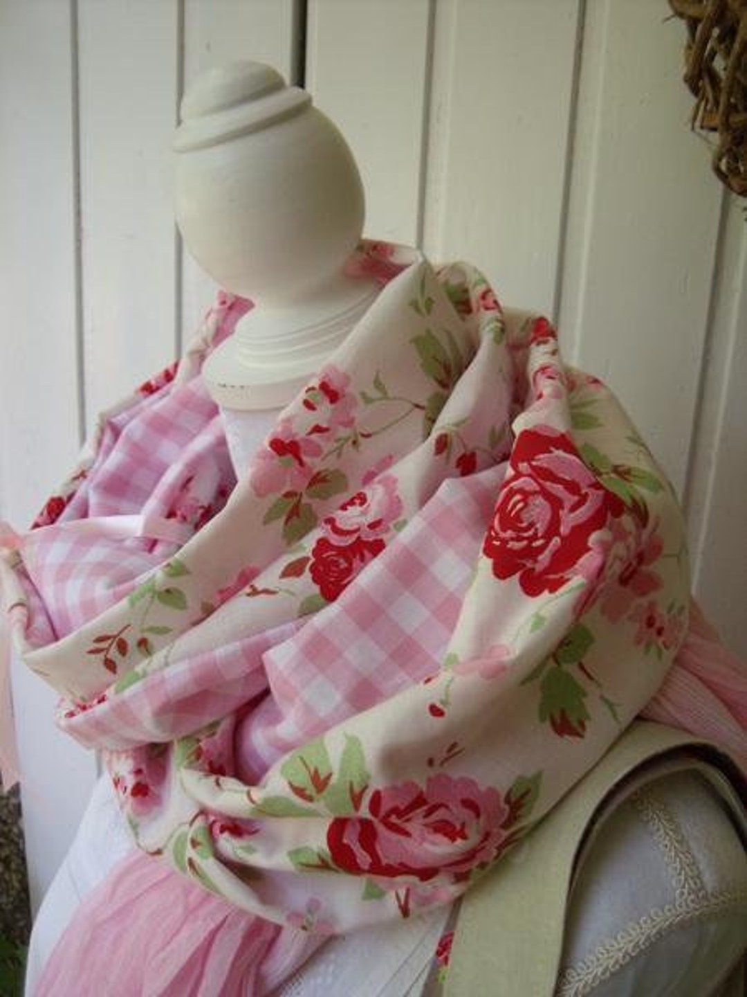 Girls Scarf Loop Scarf Cotton Madl KIDS Loop Scarf Roses Flowers Vichy ...