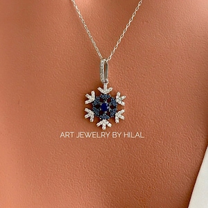 Sapphire Snowflake Necklace / 925 Sterling Silver Necklace / | Etsy