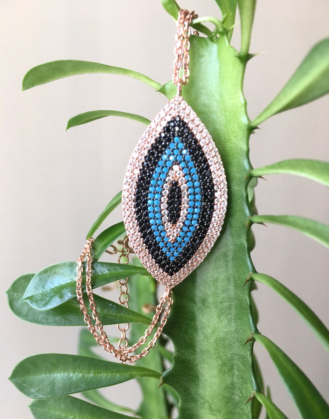 Elliptical Sterling Silver Evil Eye Bracelet, Rose Gold Plated - Etsy