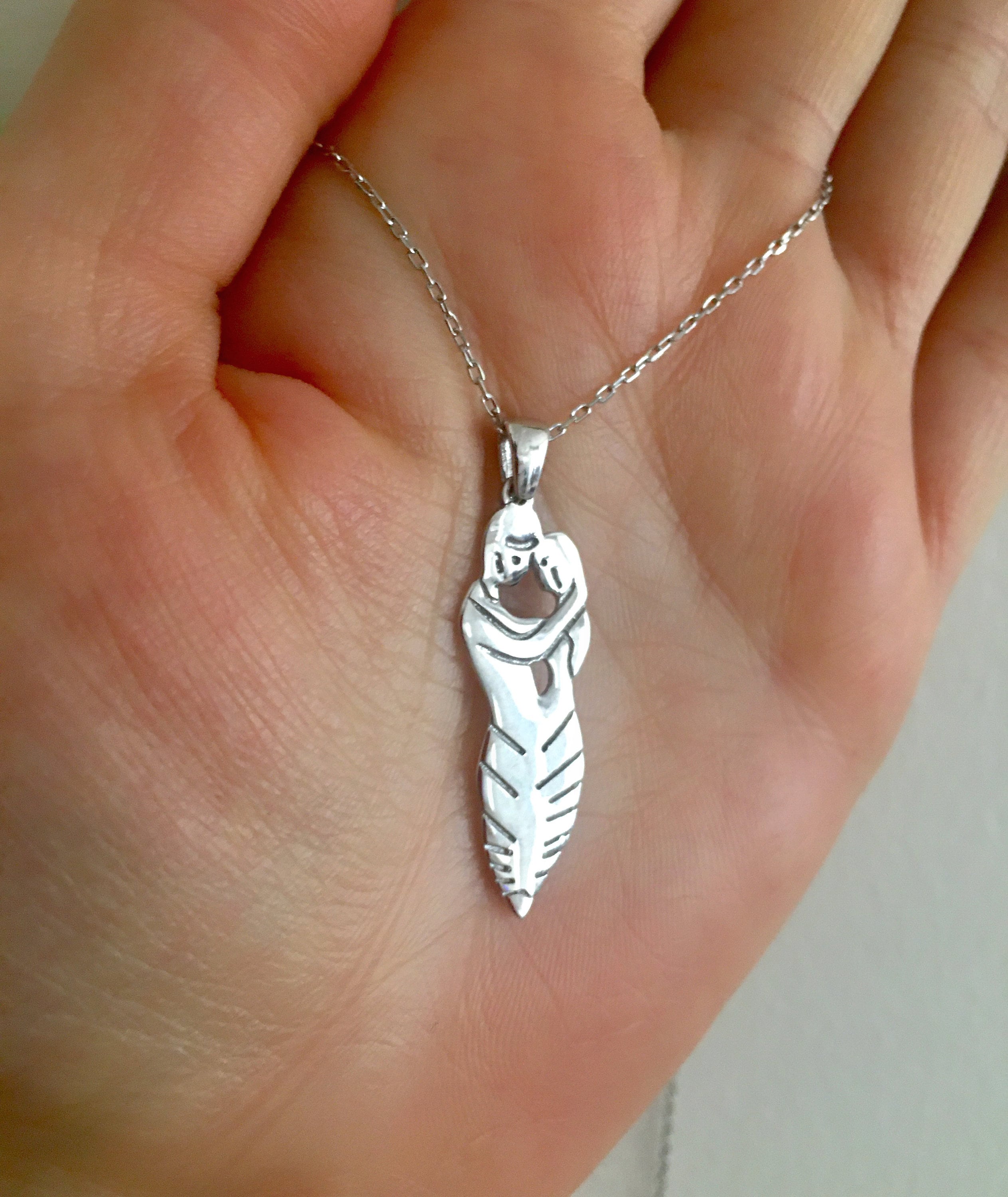 Couple Necklace / Sterling Silver Lovers Hugging Necklace | Etsy