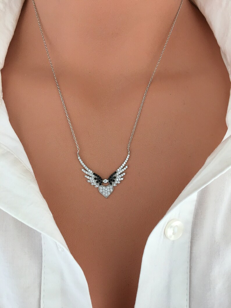 Heart and Wings Necklace / Sterling Silver Necklace / Angel Wings ...