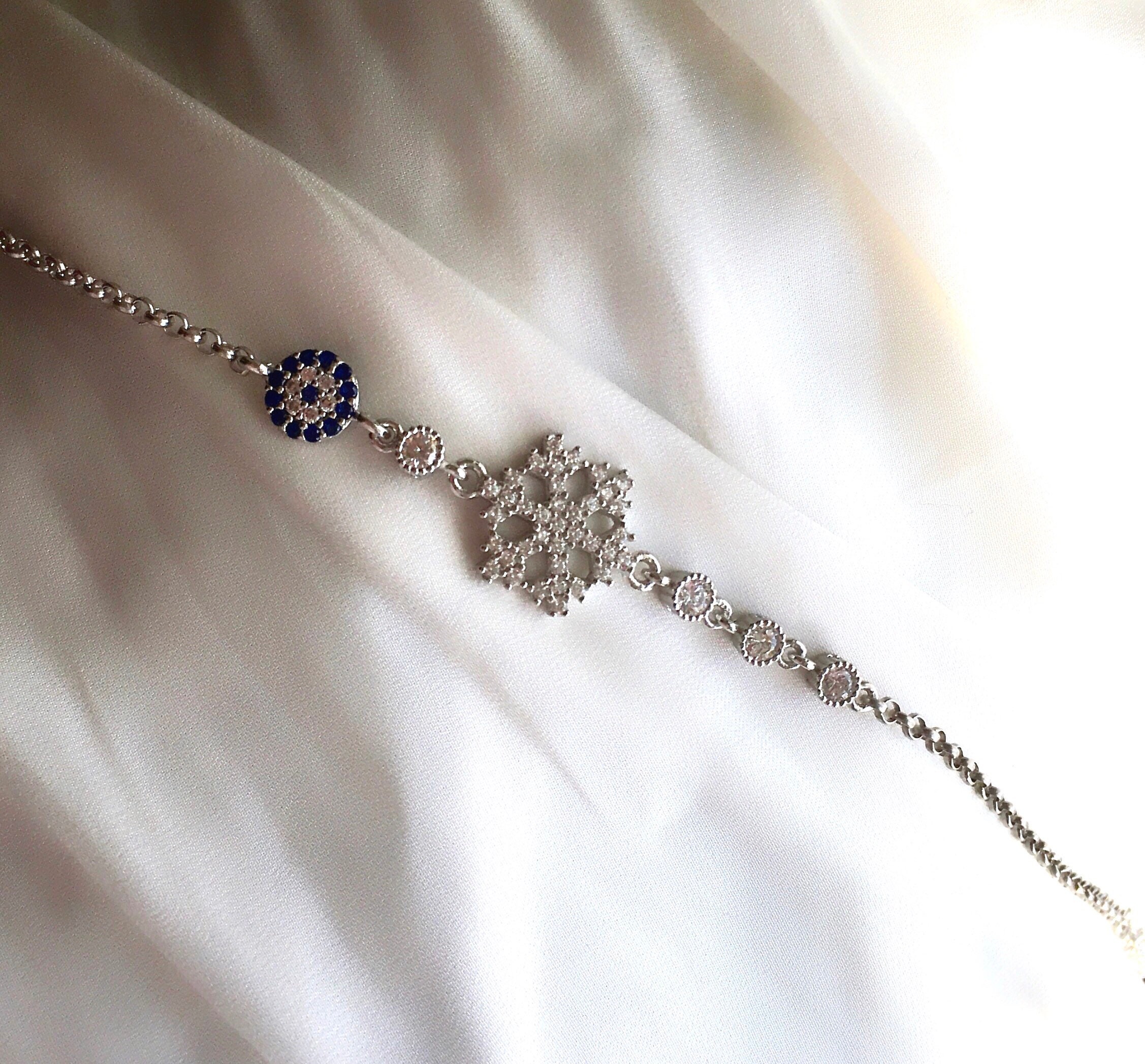 Snowflake Bracelet Sterling Silver Bracelet Evil Eye - Etsy