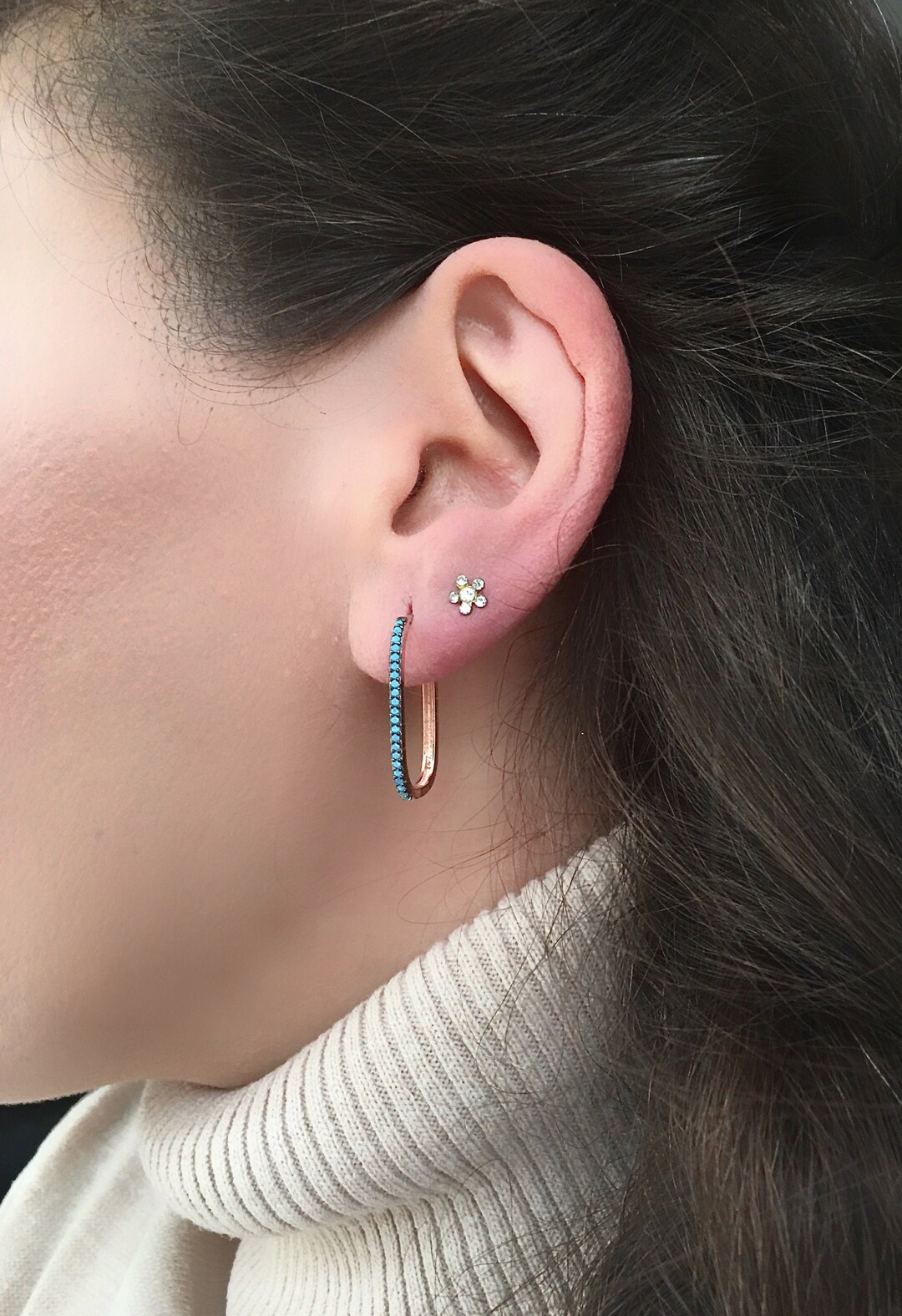 Pave Hoop Earrings / 925 Sterling Silver Earrings / Zircon Huggie Hoop ...