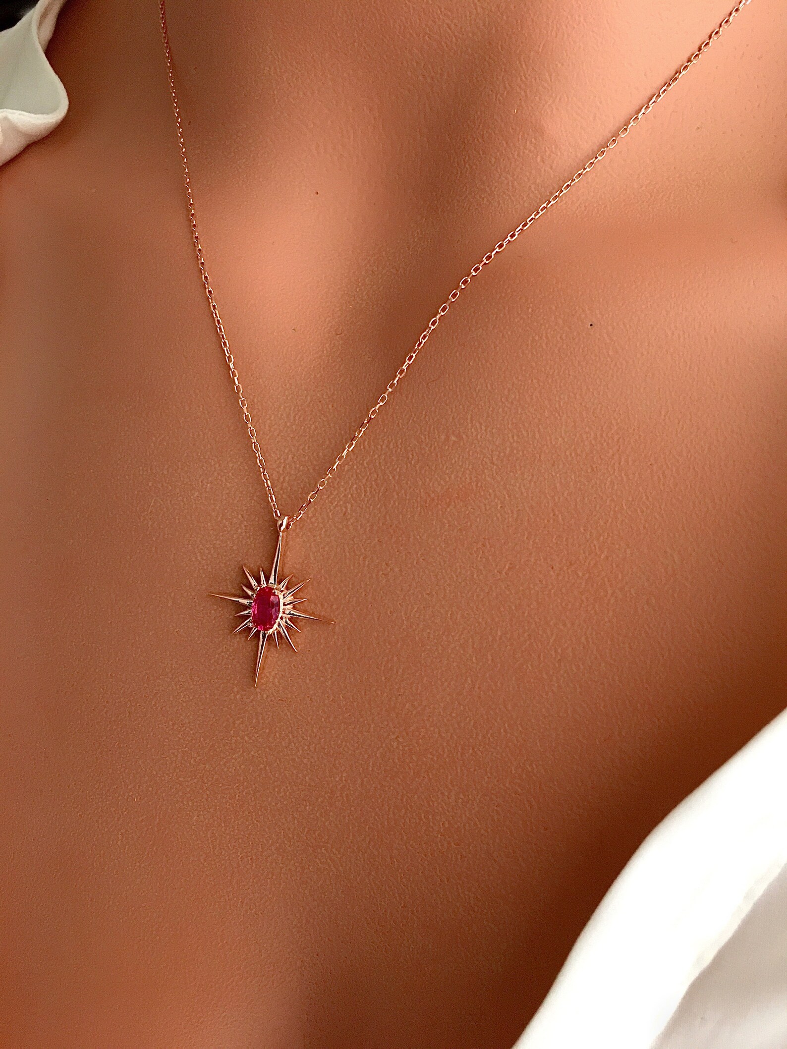 925 Sterling Silver Ruby North Star Necklace, Polar Star Necklace, 18k ...