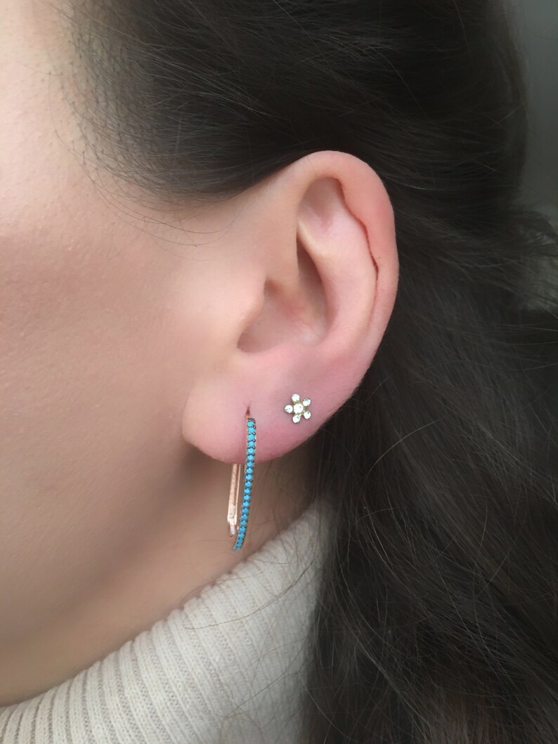 Pave Hoop Earrings / 925 Sterling Silver Earrings / Zircon Huggie Hoop ...