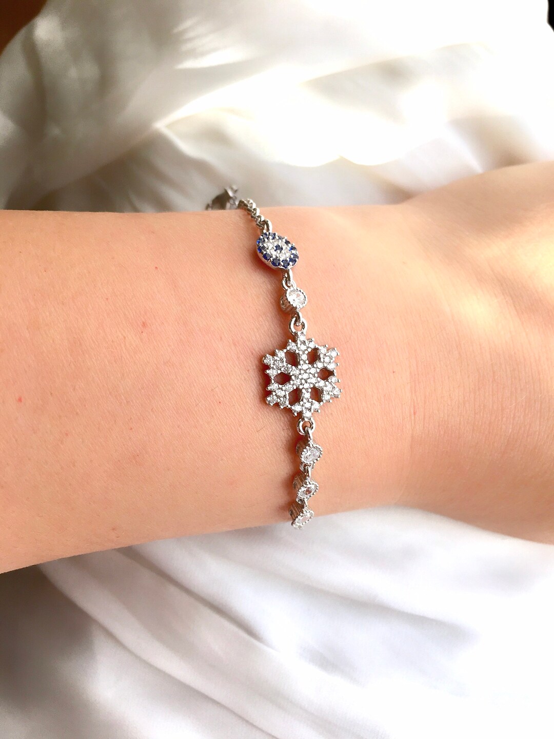Snowflake Bracelet, Sterling Silver Bracelet, Evil Eye Bracelet ...