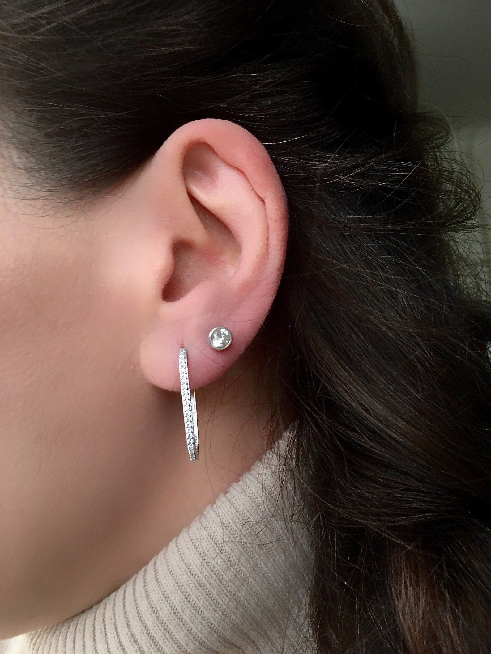 Pave Hoop Earrings / 925 Sterling Silver Earrings / Zircon - Etsy